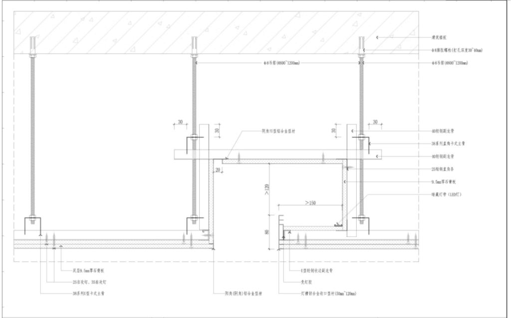 All-light steel keel structure ceiling stacking molding process node ...