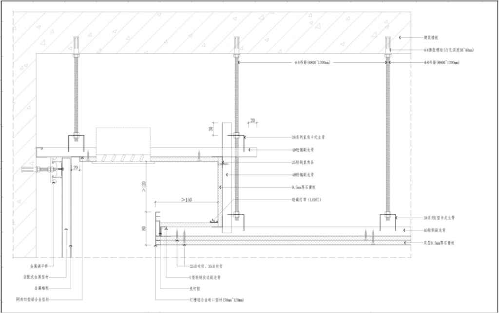 All-light steel keel structure ceiling stacking molding process node ...