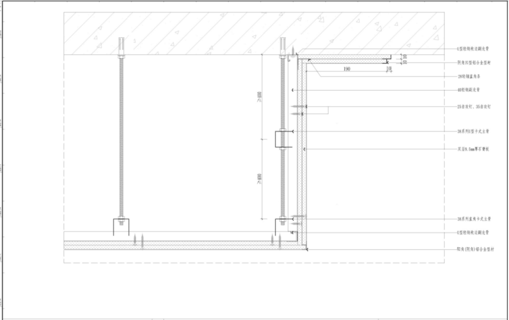 All-light steel keel structure ceiling stacking molding process node ...