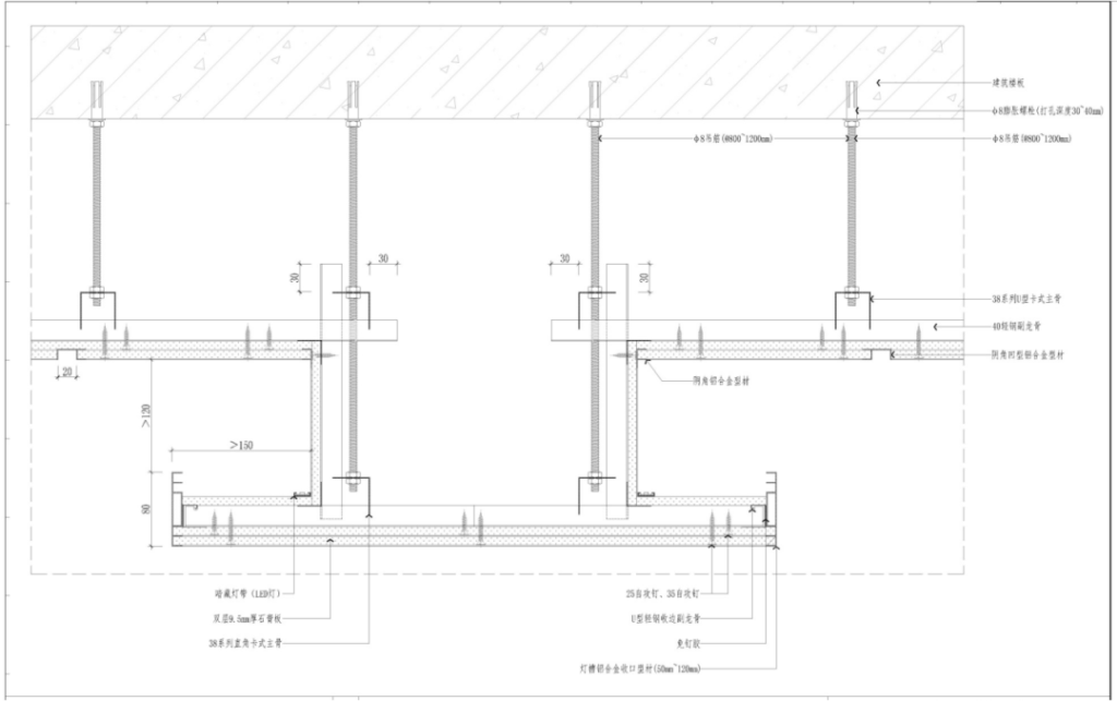 All-light steel keel structure ceiling stacking molding process node ...
