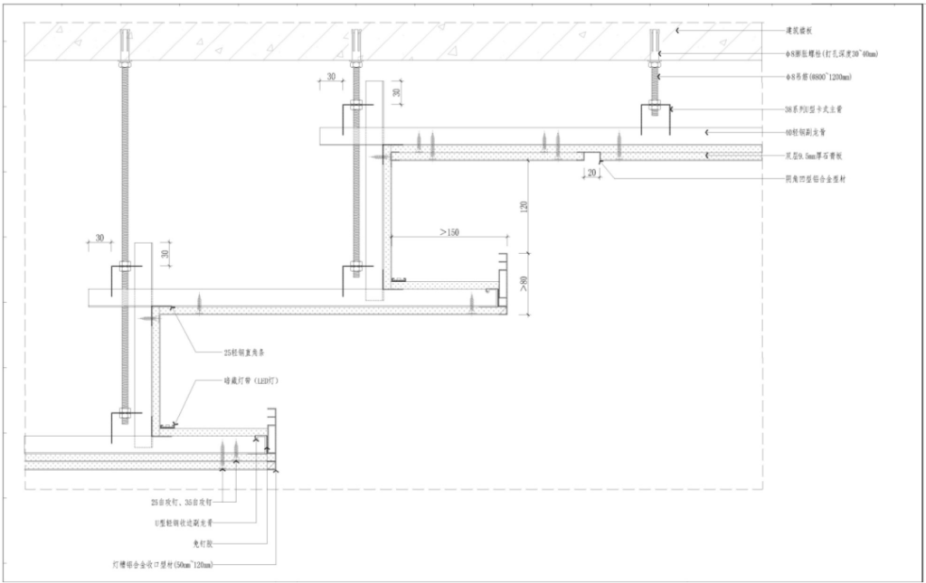 All-light steel keel structure ceiling stacking molding process node ...