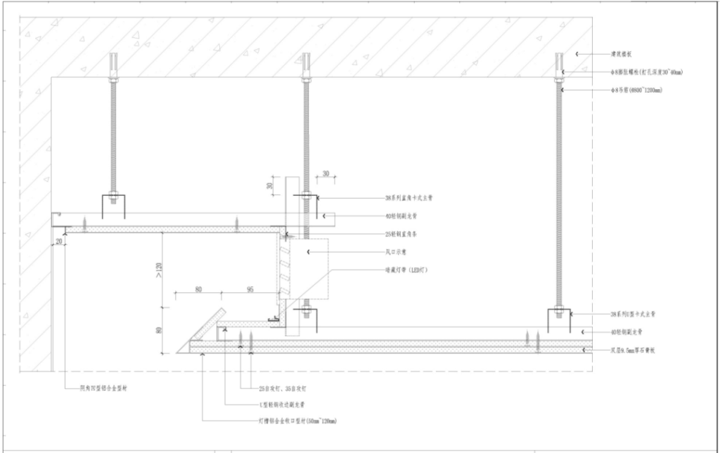 All-light steel keel structure ceiling stacking molding process node ...