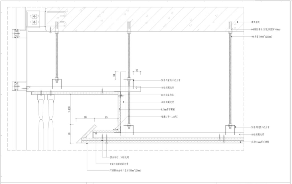 All-light steel keel structure ceiling stacking molding process node ...